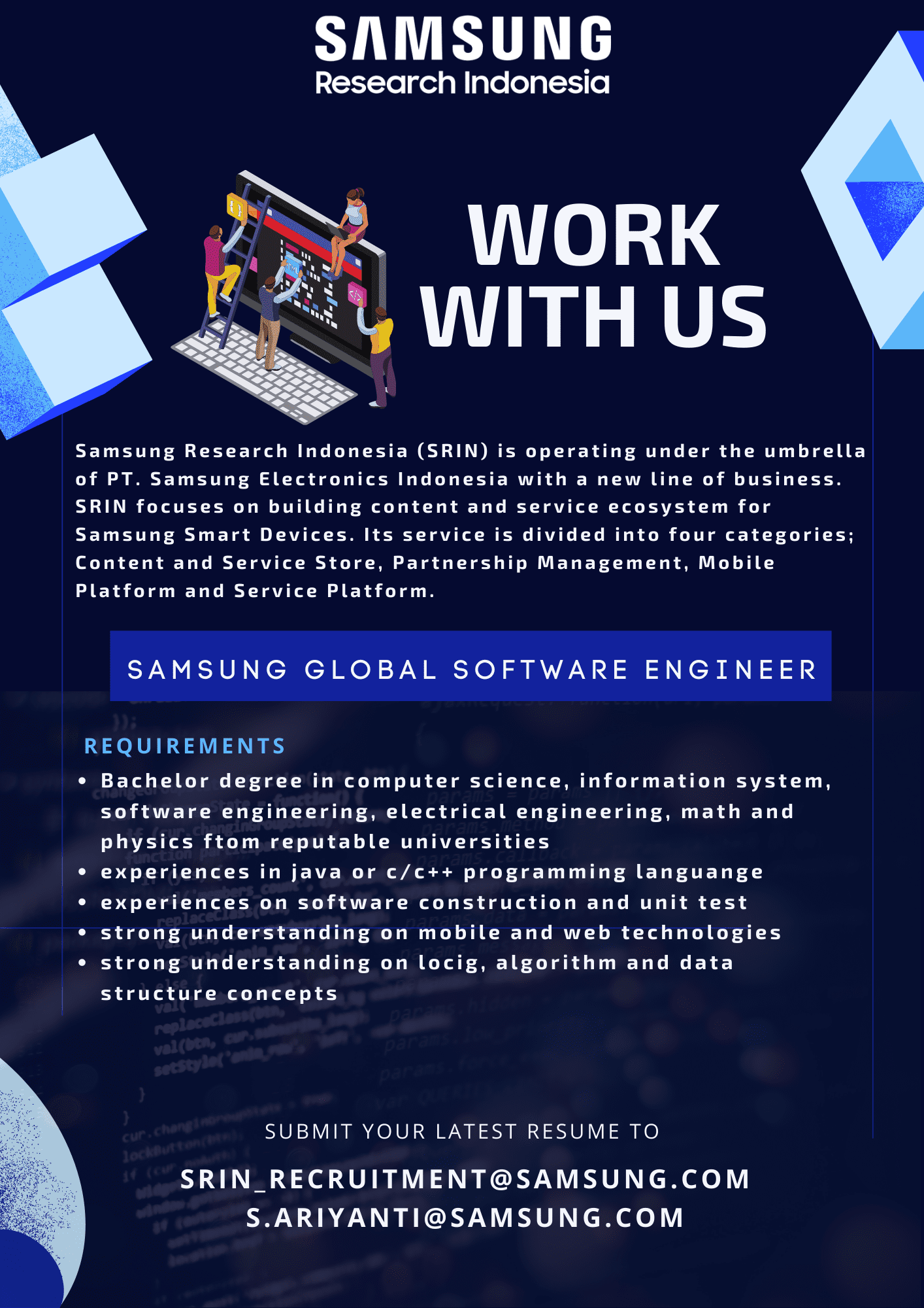 SRIN Job Vacany : Samsung GLobal Software Engineer – UGM – Fakultas Teknik